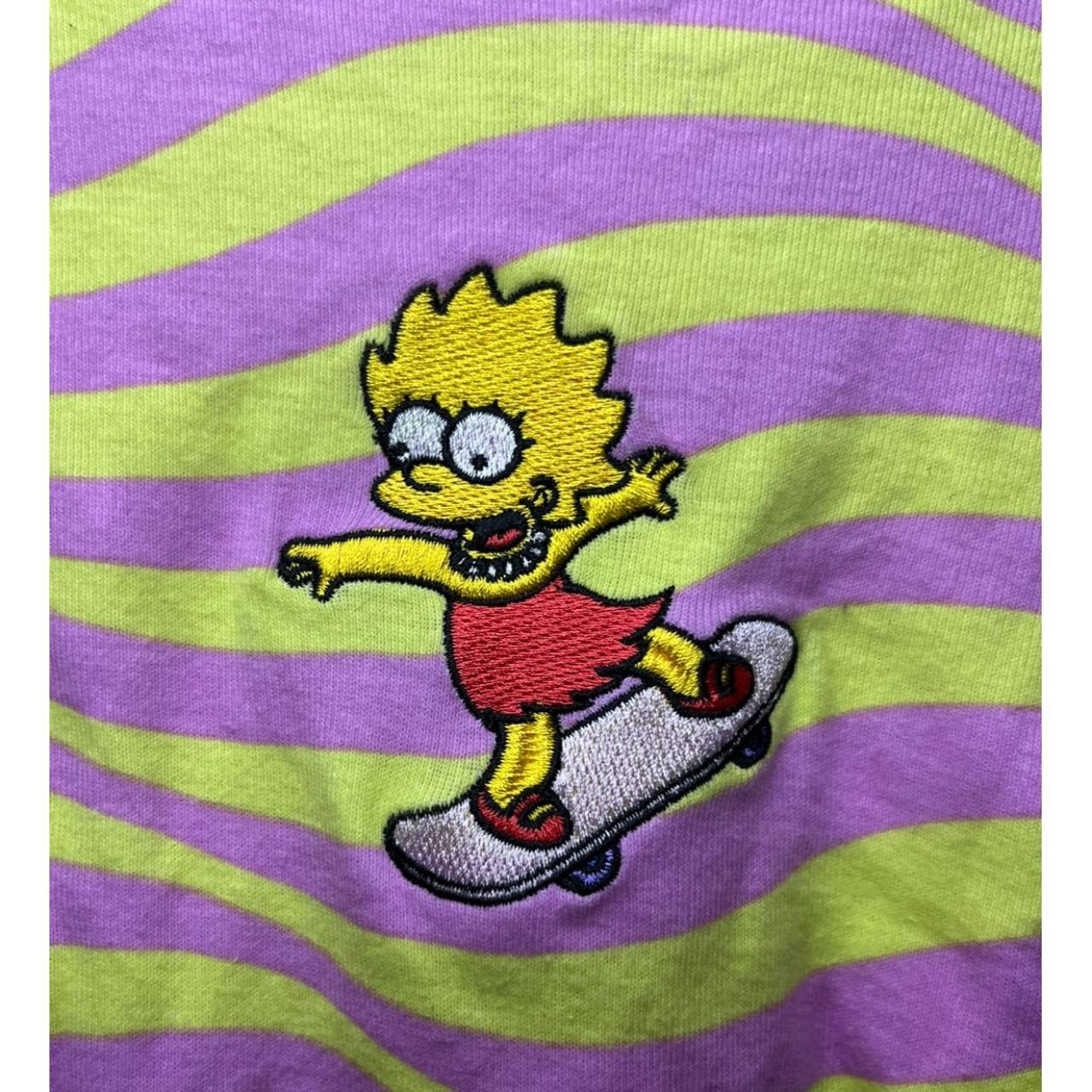 The Simpsons Pink & Yellow Striped Short Sleeve... - Depop