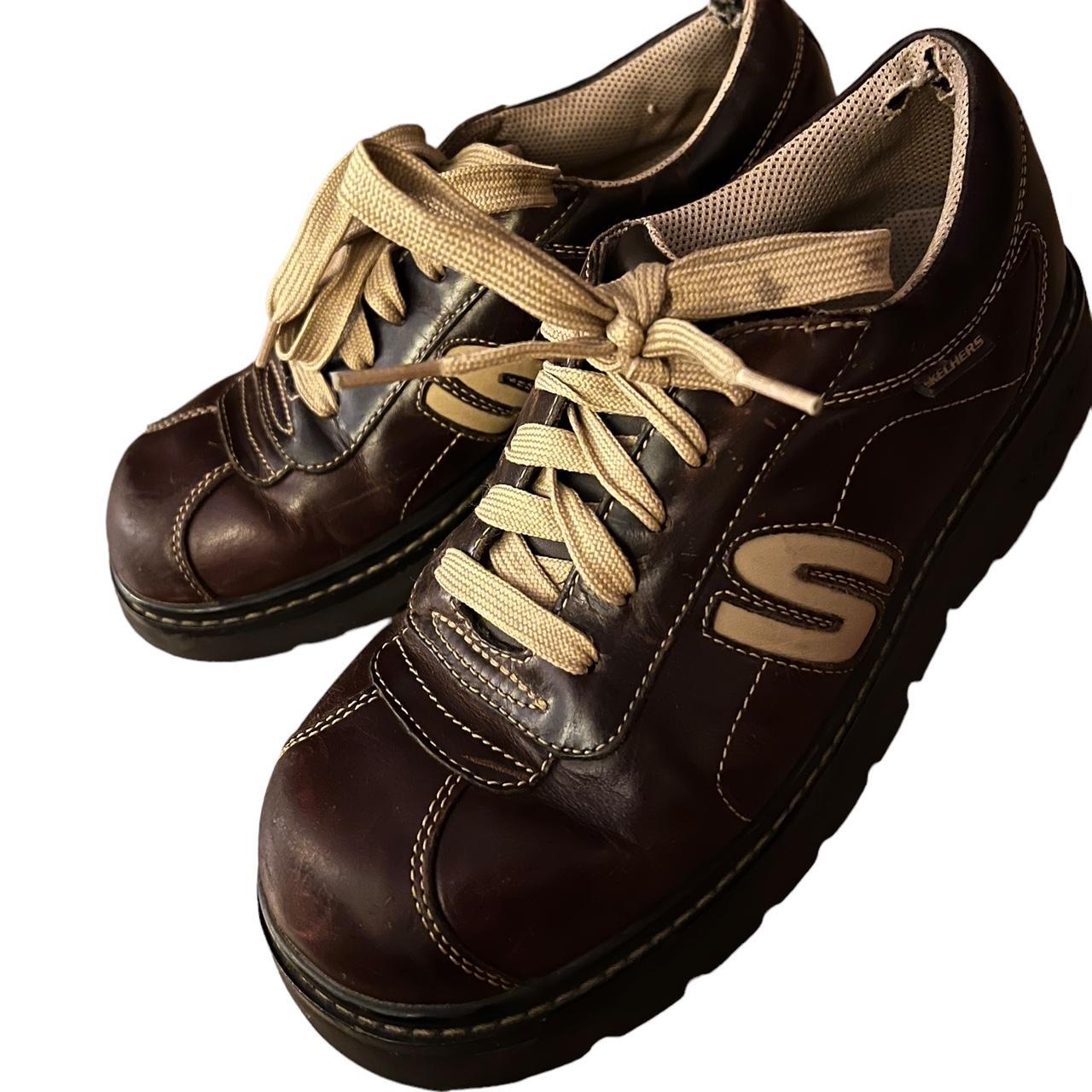Vintage 90s-Y2K and rare Skechers leather, lace up... - Depop