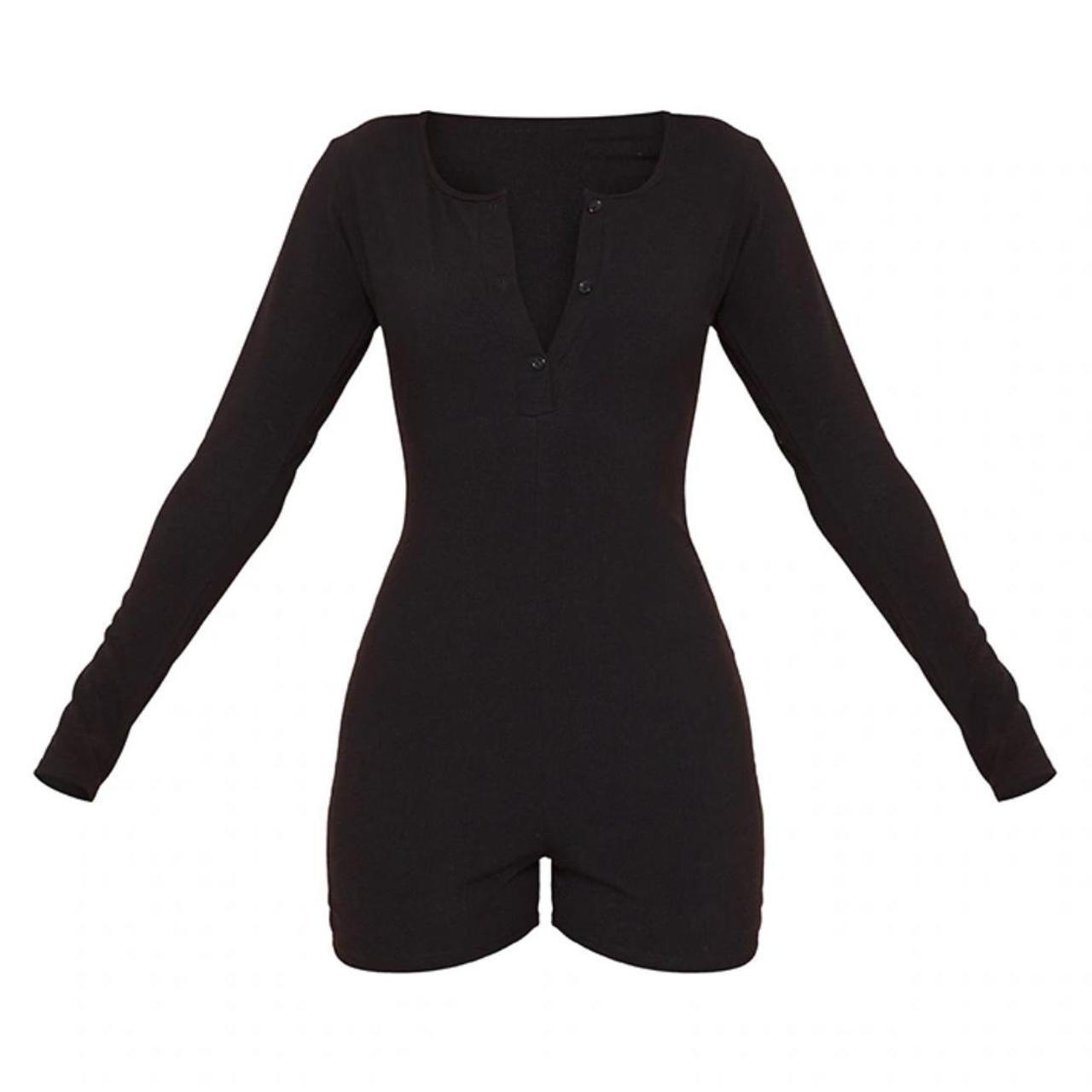 Black Soft Rib long sleeve romper PLT light... - Depop