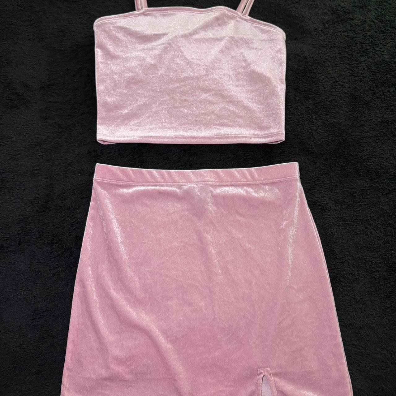 Pink velvet two-piece set, ideal for a night out... | Depop