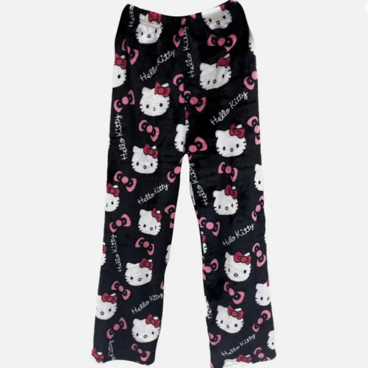 Black pair of hello kitty fluffy pj bottoms 🖤 White... - Depop
