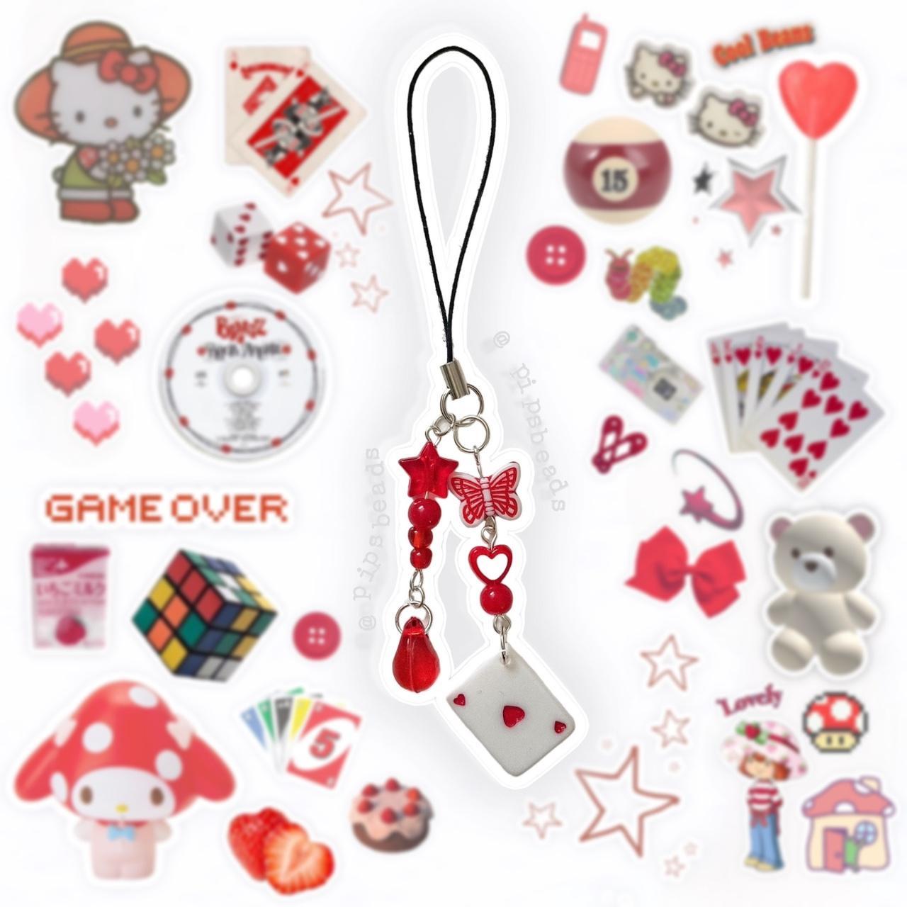 retro beaded phone charm glass and acrylic beads... - Depop