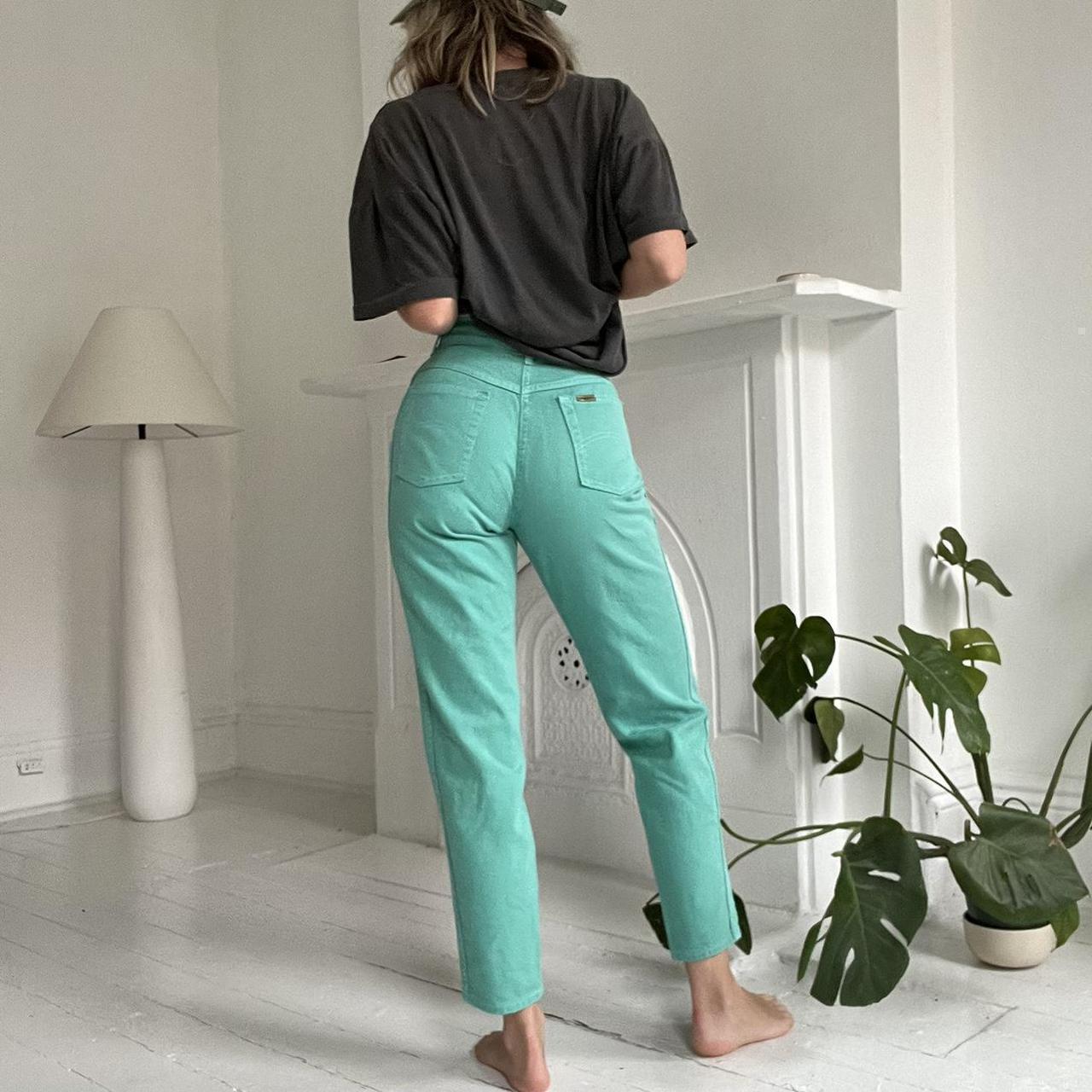 Vintage 90s super soft turquoise blue high waisted... - Depop