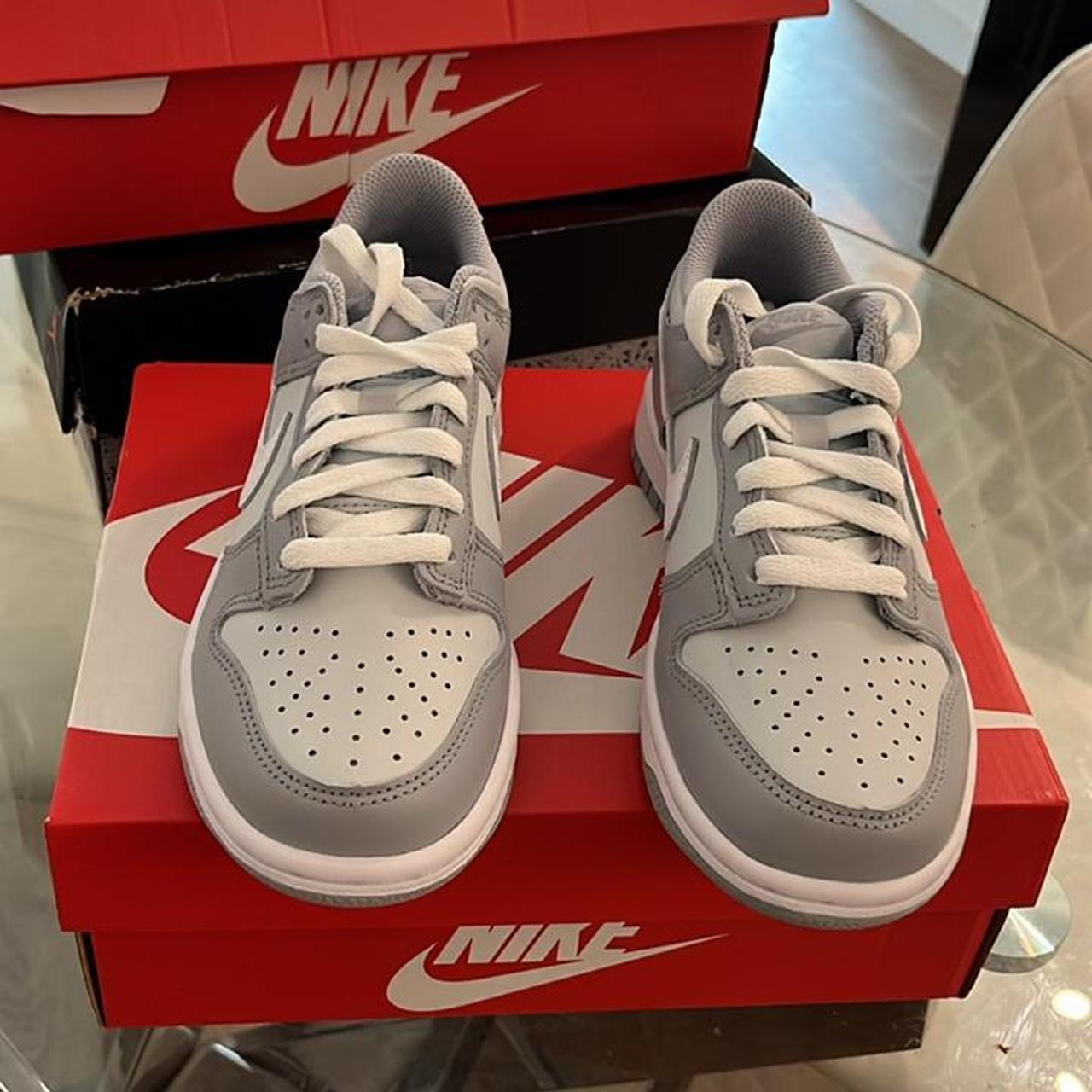 Nike dunk low White/grey Size uk3.5 - Depop
