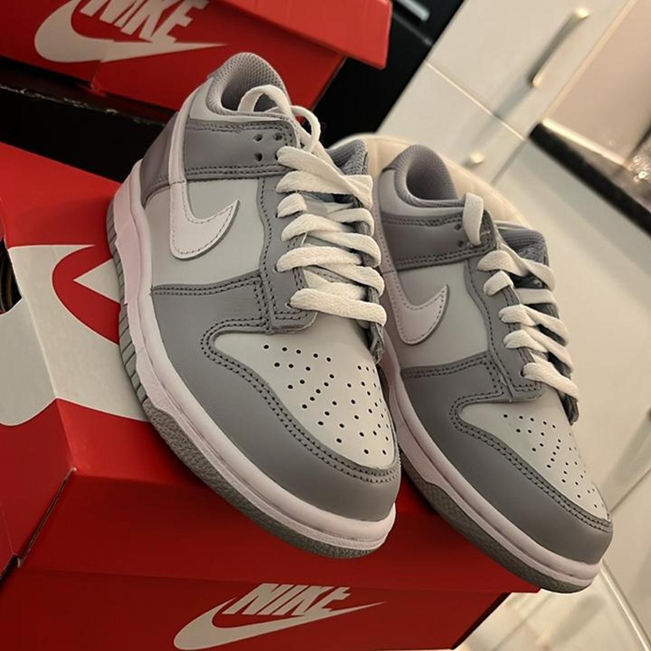 Nike dunk low White/grey Size uk3.5 - Depop