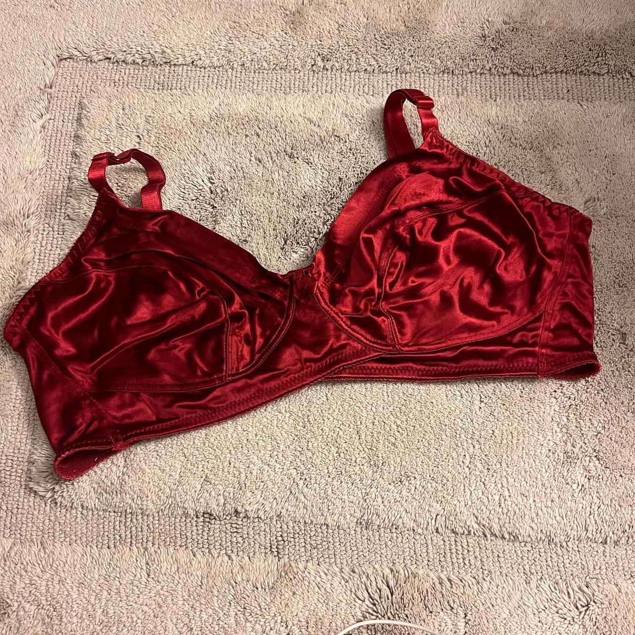 Vintage Red Satin Bra 44D No underwire Size:... - Depop