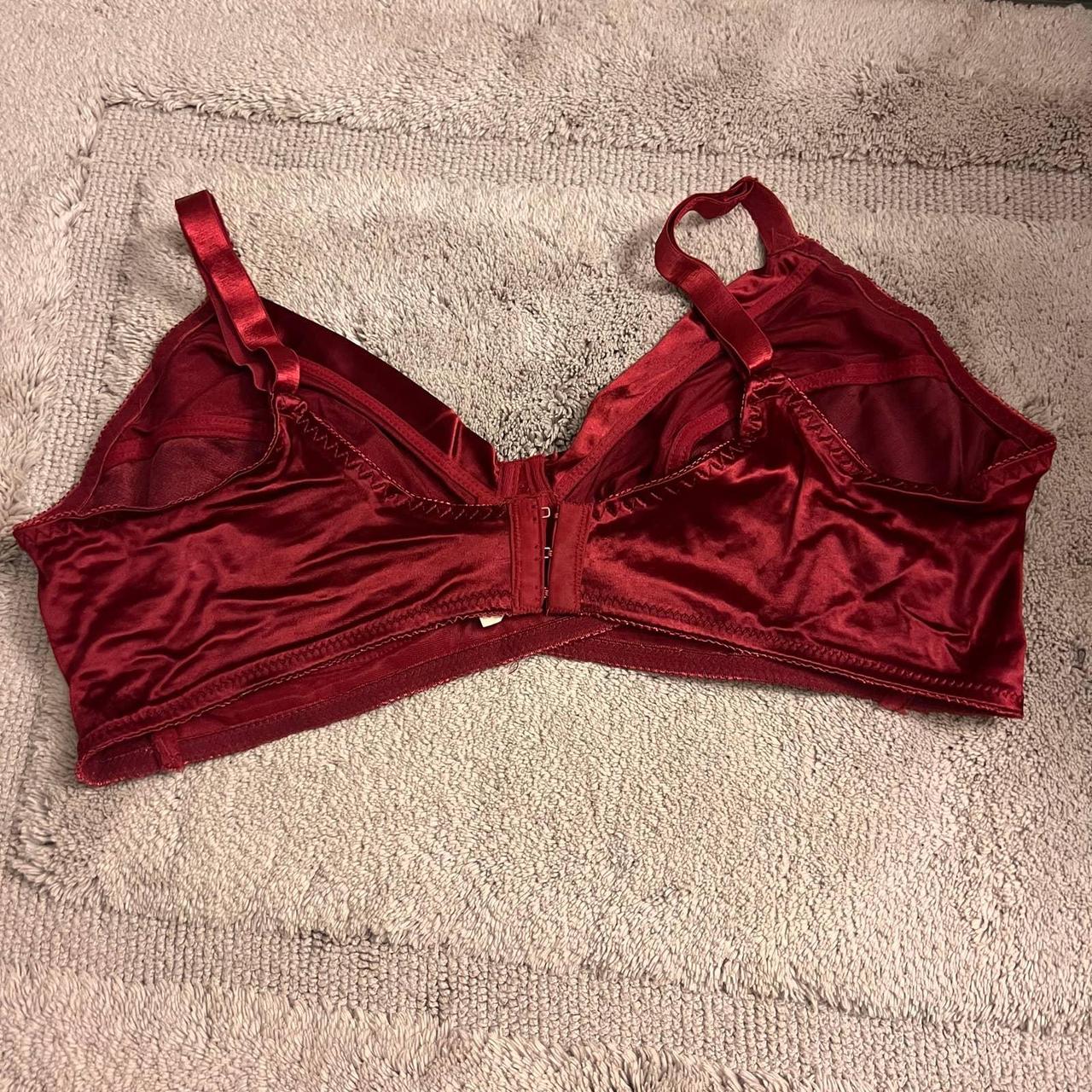 Vintage Red Satin Bra 44D No underwire Size:... - Depop