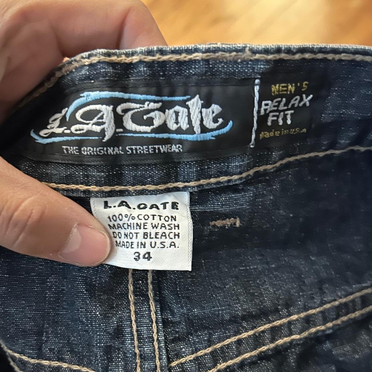 Baggy LA Gate Jeans 34x30 10” leg opening Dark Navy... - Depop