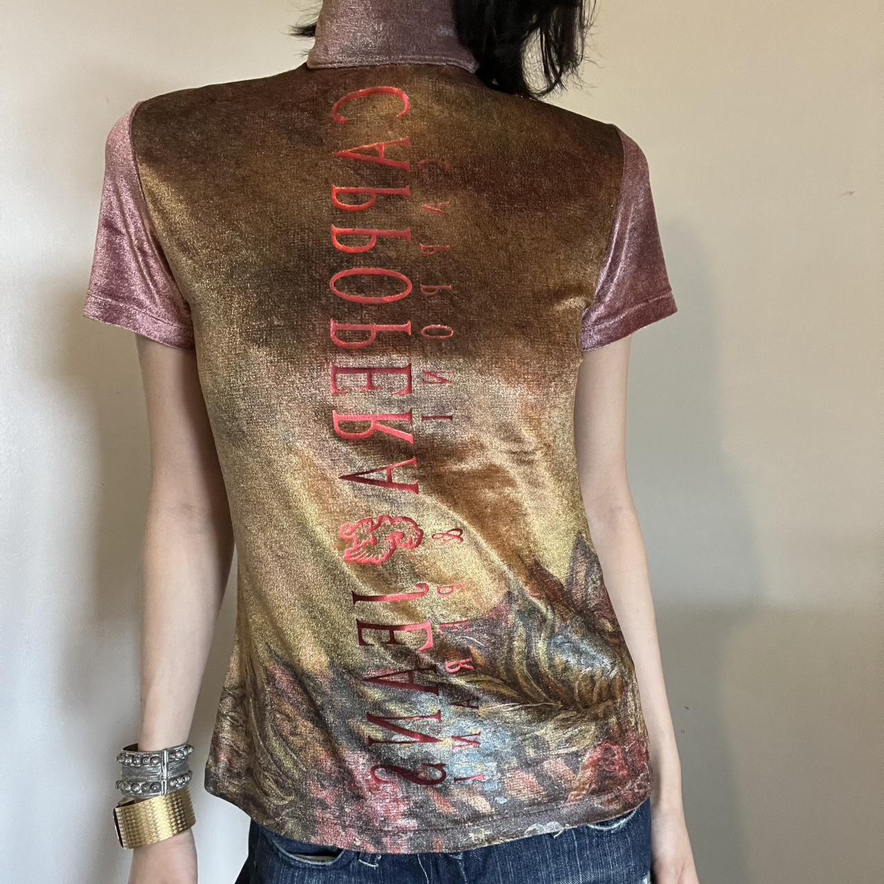 velvet turtle neck top stunning pink print and... - Depop