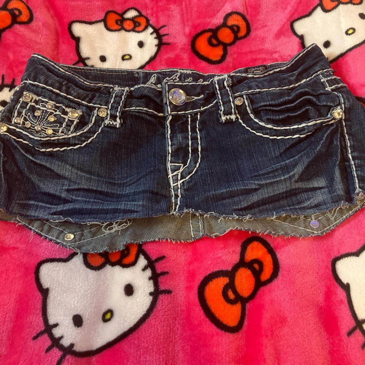 Mini jean rhinestone skirt #Y2k #Mini - Depop