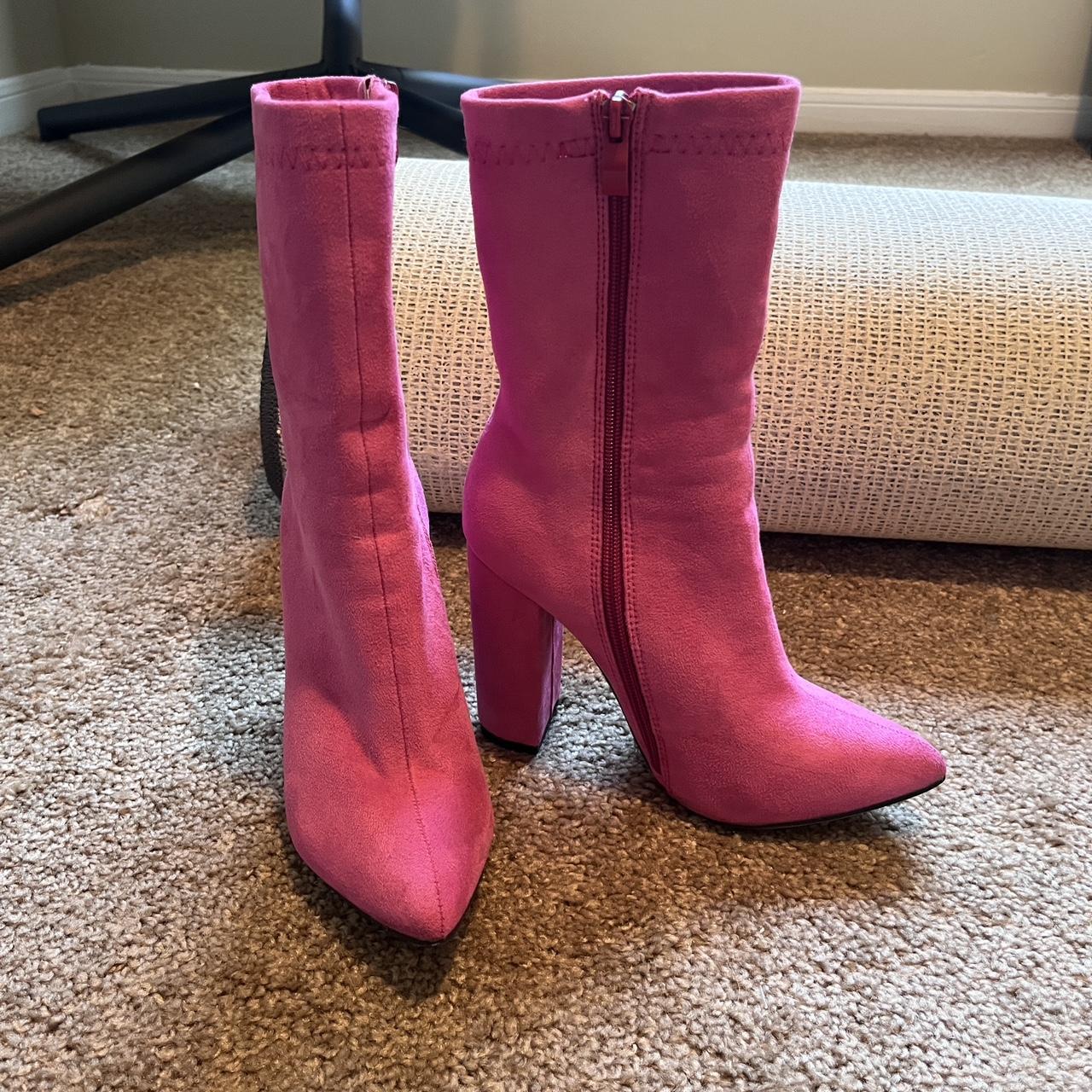 shein hot pink boots w/ 4 inch heel size eur 35 /... - Depop