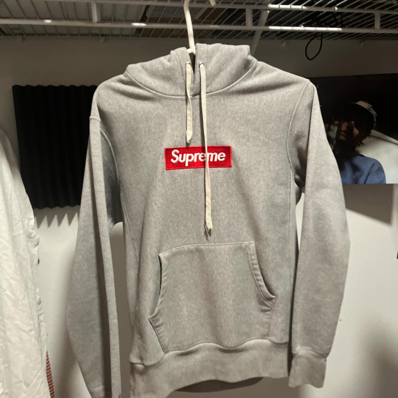 Supreme grey hoddie box logo, size is small but runs... - Depop