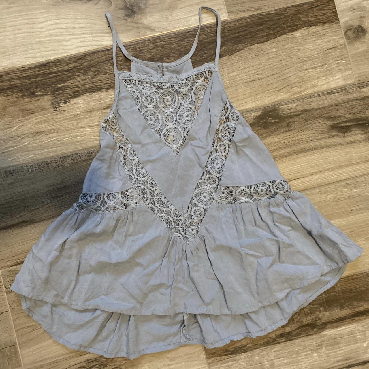 pacsun la hearts flowy blue halter top w lace detail... - Depop