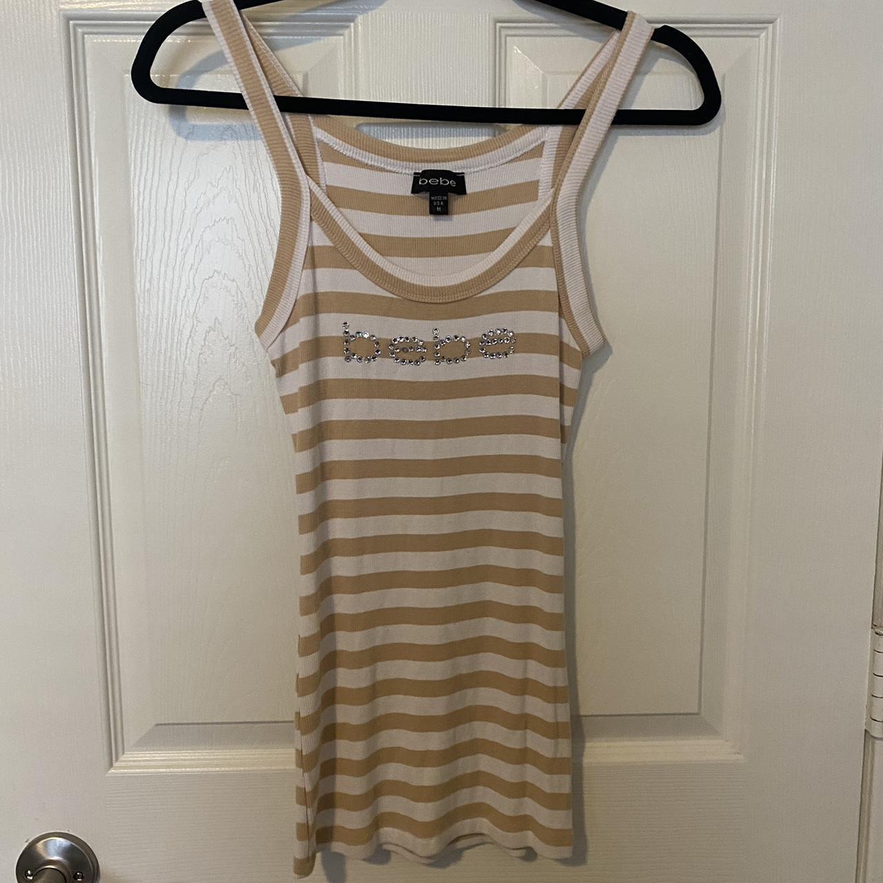 cutest ever striped white n tan/beige bebe tank w... - Depop