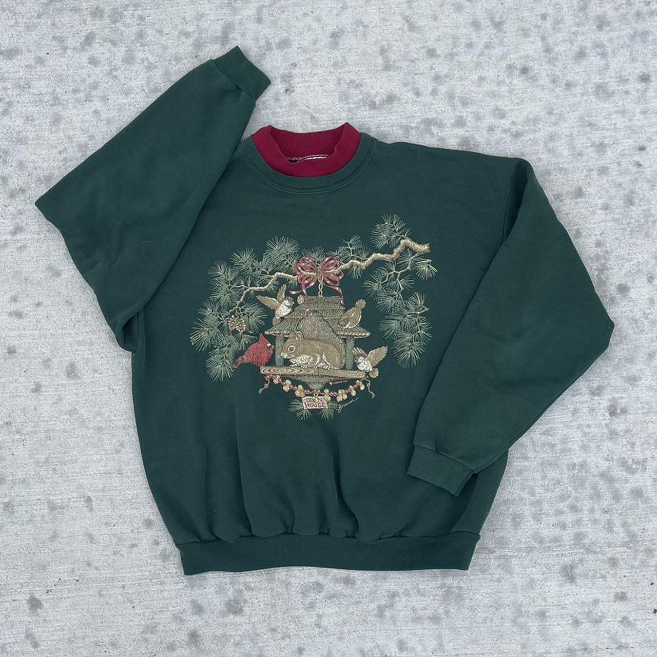 Morning Sun Women's Green and Red Jumper | Depop