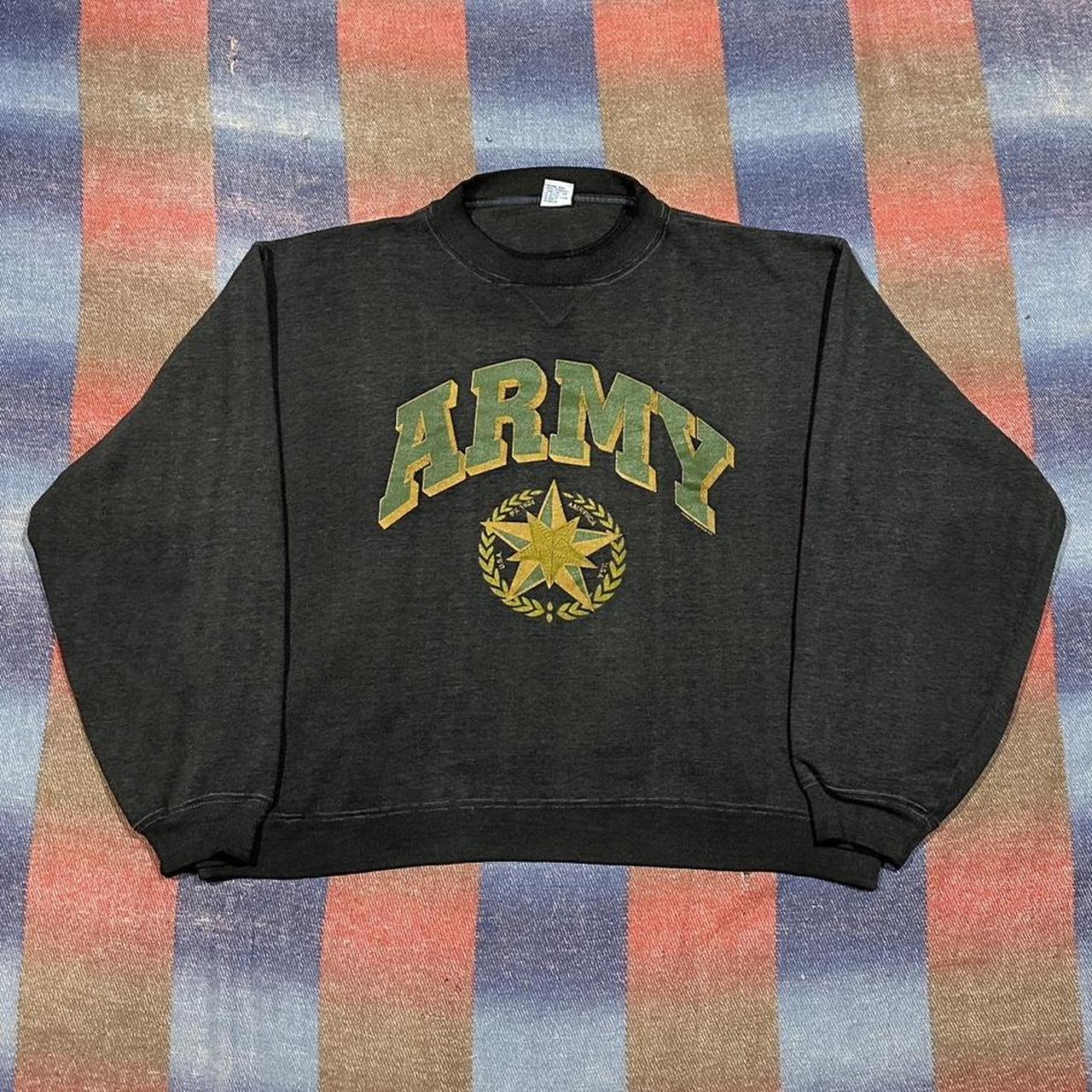 Vintage 90's Boxy Faded Army Crewneck... - Depop