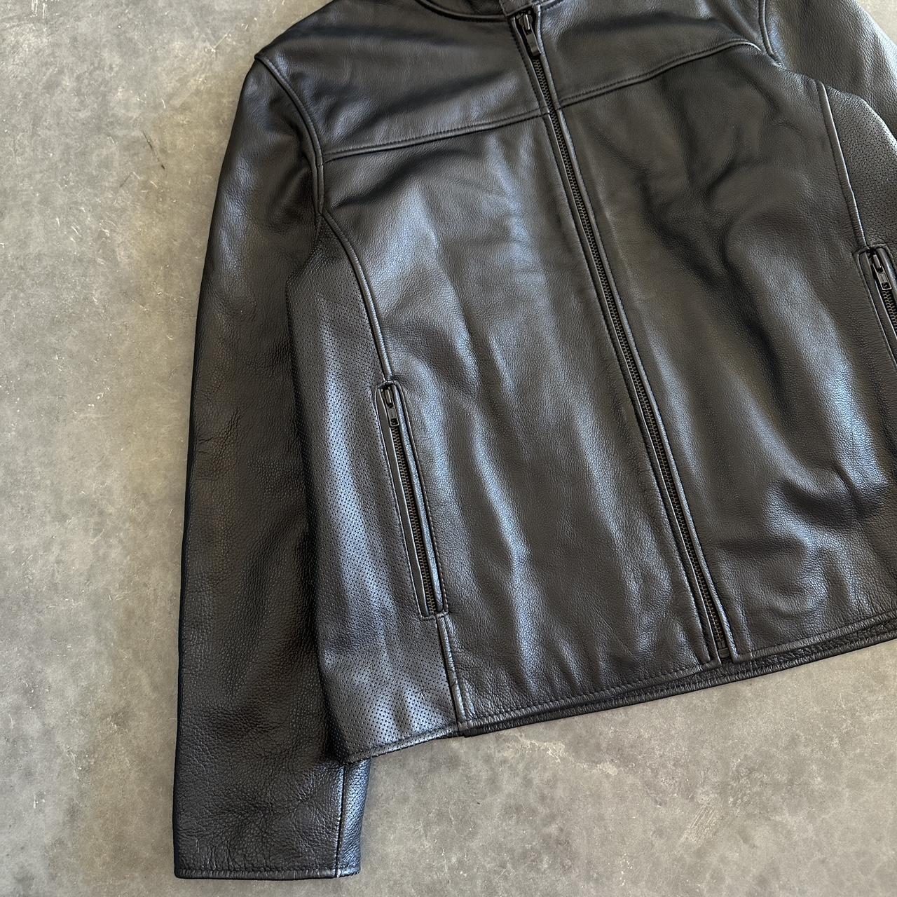 Y2K Black Leather Racing Jacket - L/XL - 25" pit to... - Depop