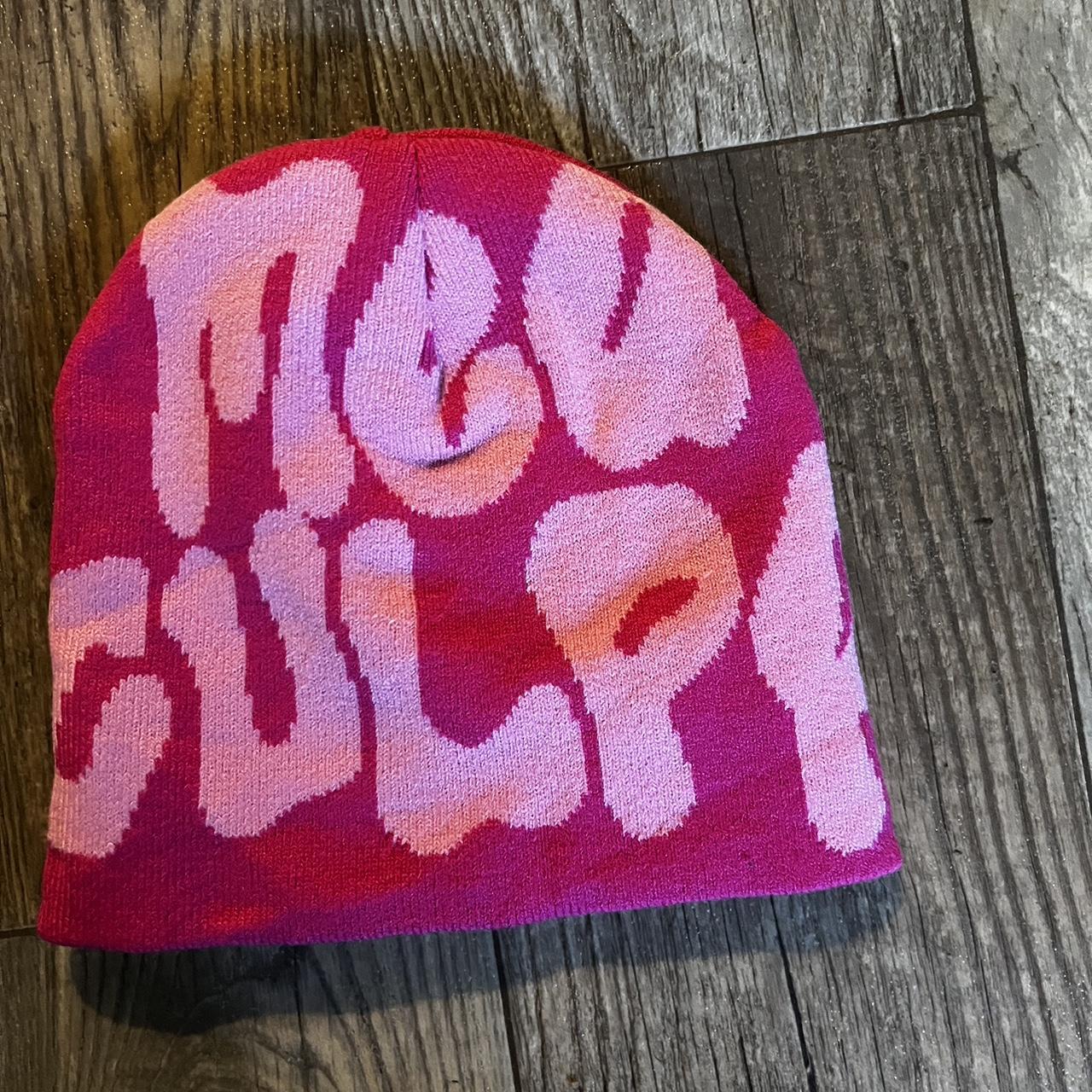 Pink beanie graphic hat. One size fits most. - Depop