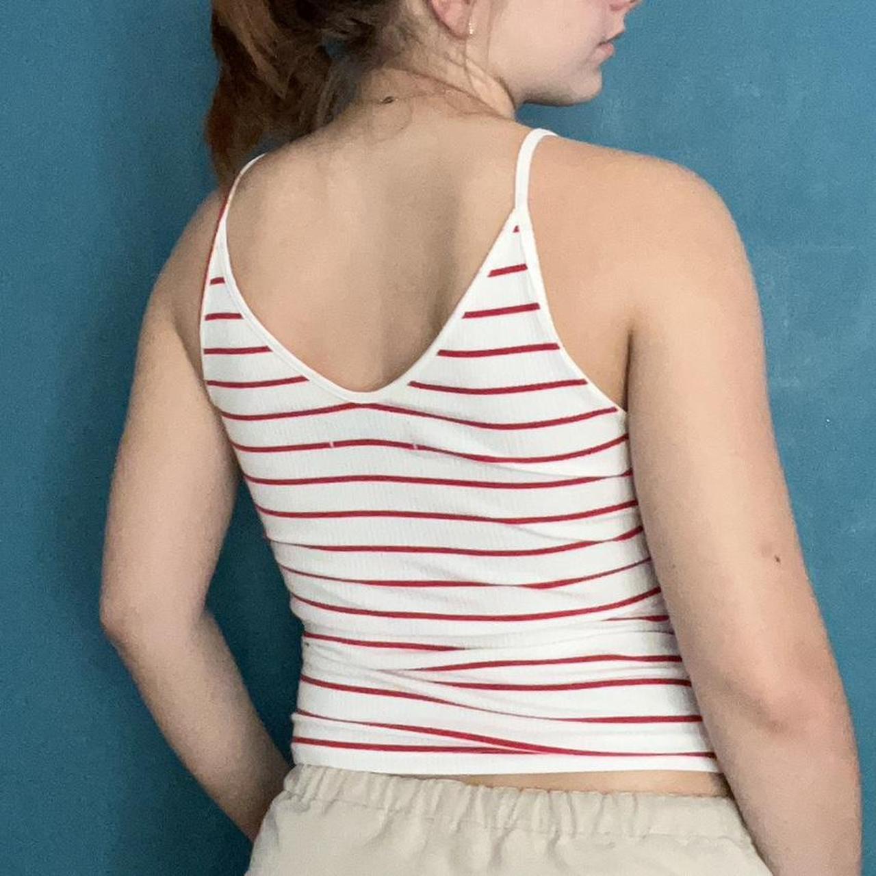 White and red ribbed thick tank top Brand:... - Depop