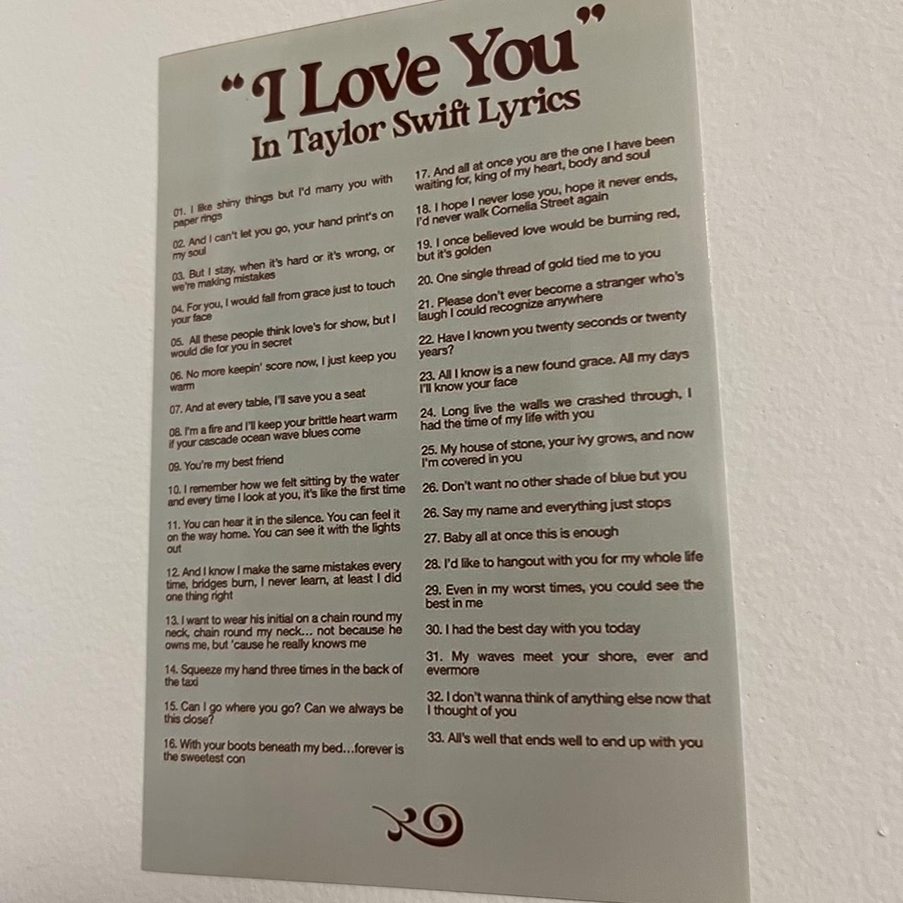 I Love You in Taylor Swift Lyrics Mini Poster 4 x 6 - Depop