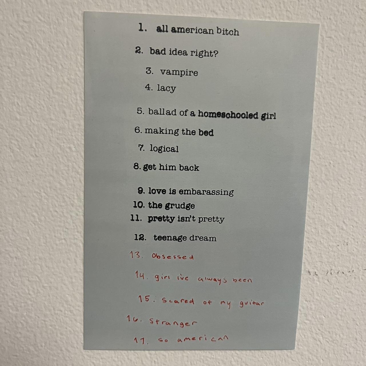 Olivia Rodrigo Guts (Spilled) Tracklist Mini Poster... - Depop Olivia Rodrigo Guts (Spilled) Tracklist Mini Poster... - Depop