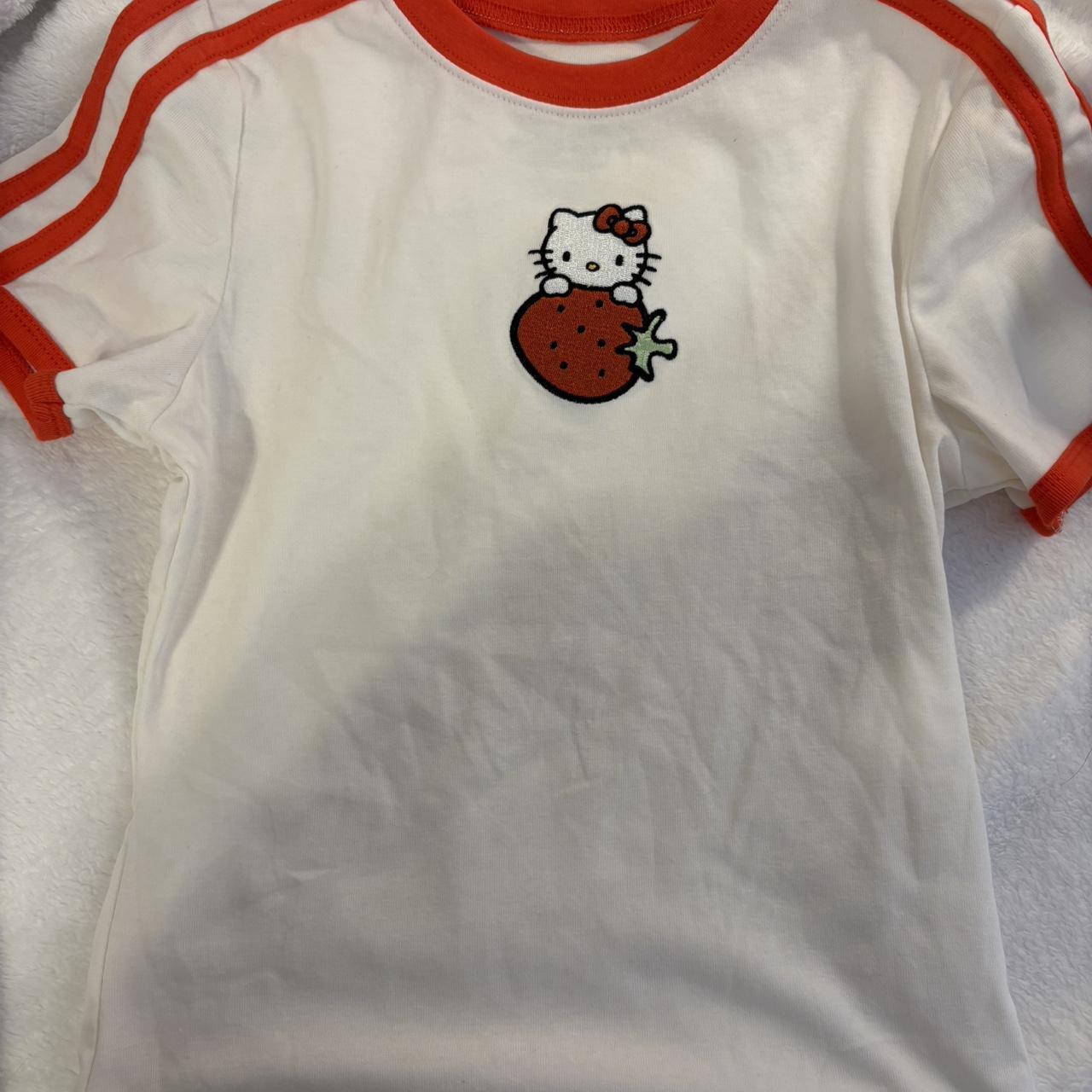 White and red Hello Kitty strawberry ringer t-shirt... - Depop