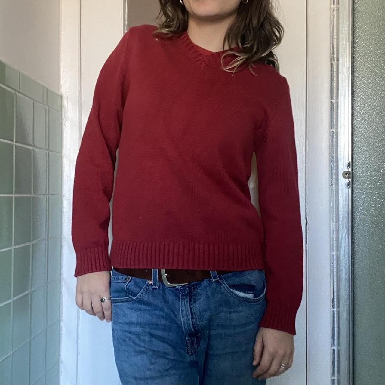 l.l. bean red v neck sweater ⭐️ super comfy & thick... - Depop