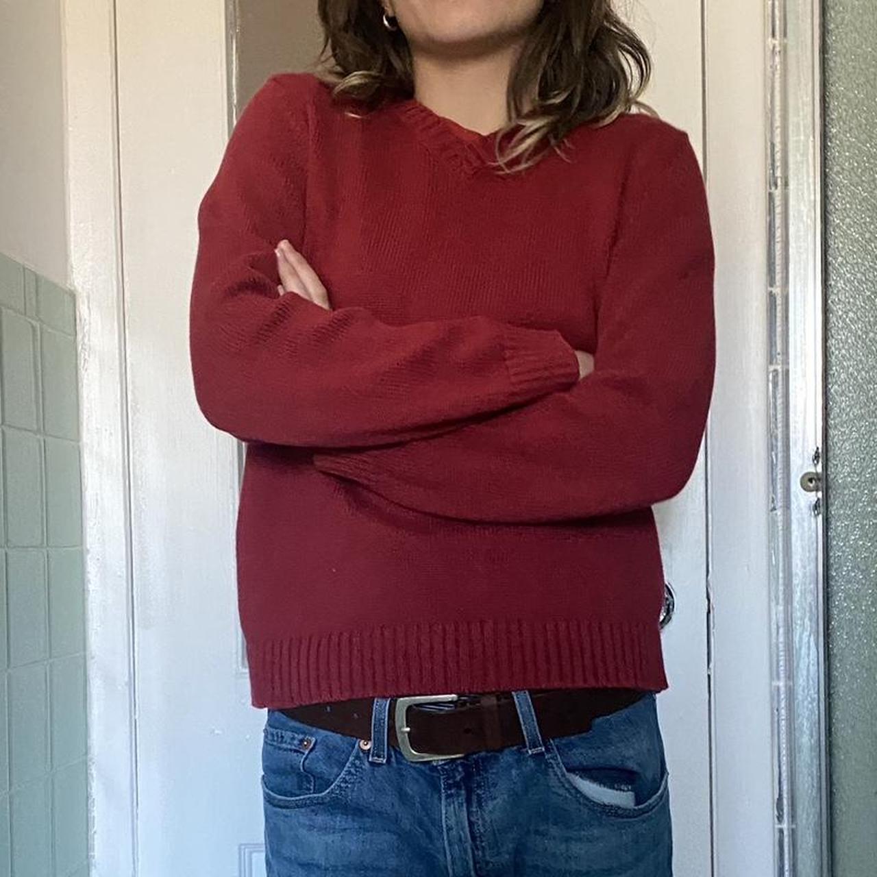 l.l. bean red v neck sweater ⭐️ super comfy & thick... - Depop