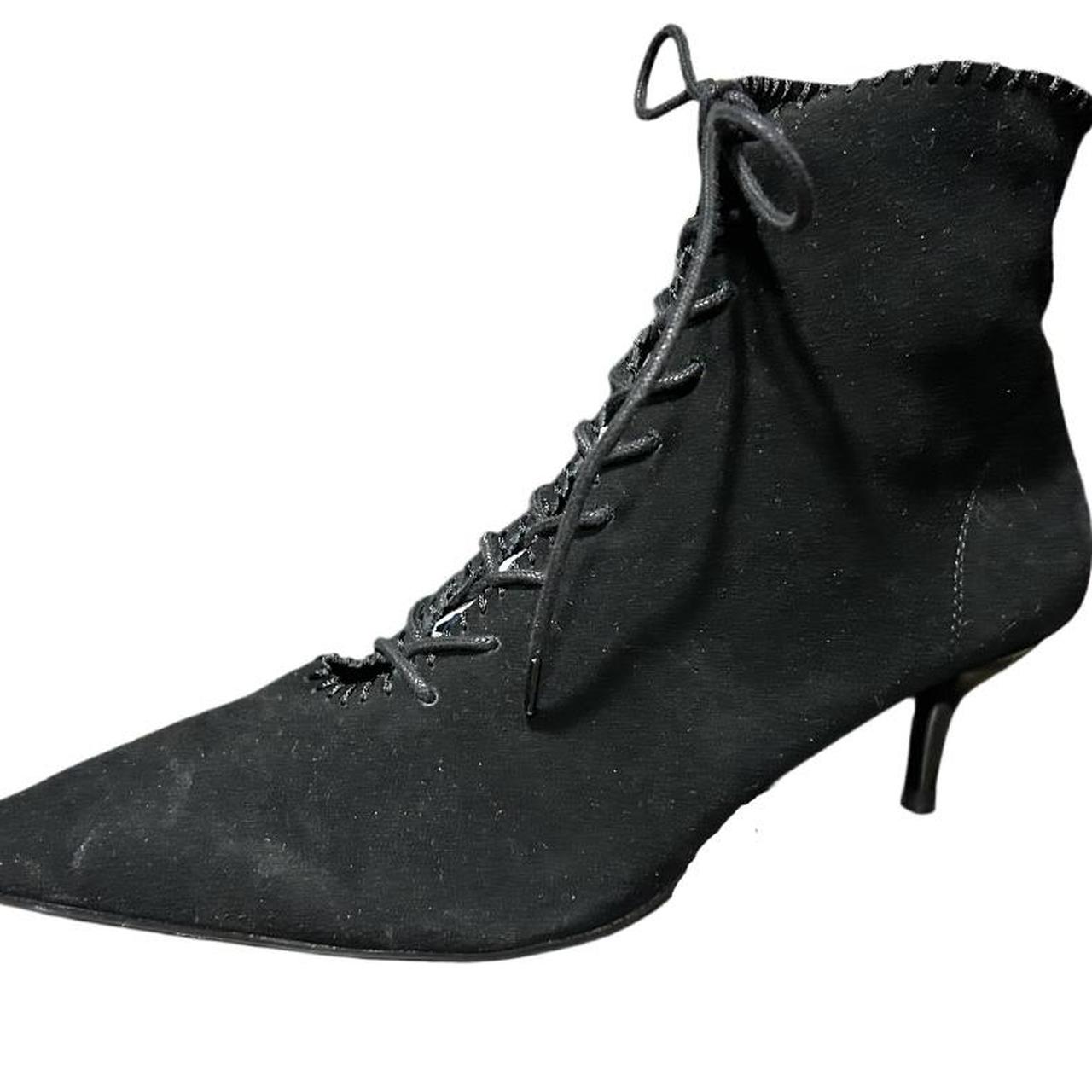 Zara Leather Black Kitten Heel Lace-up Ankle Boots... | Depop