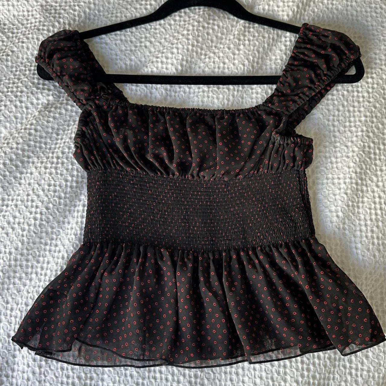 Black and red polka dot babydoll top #babydolltop... | Depop