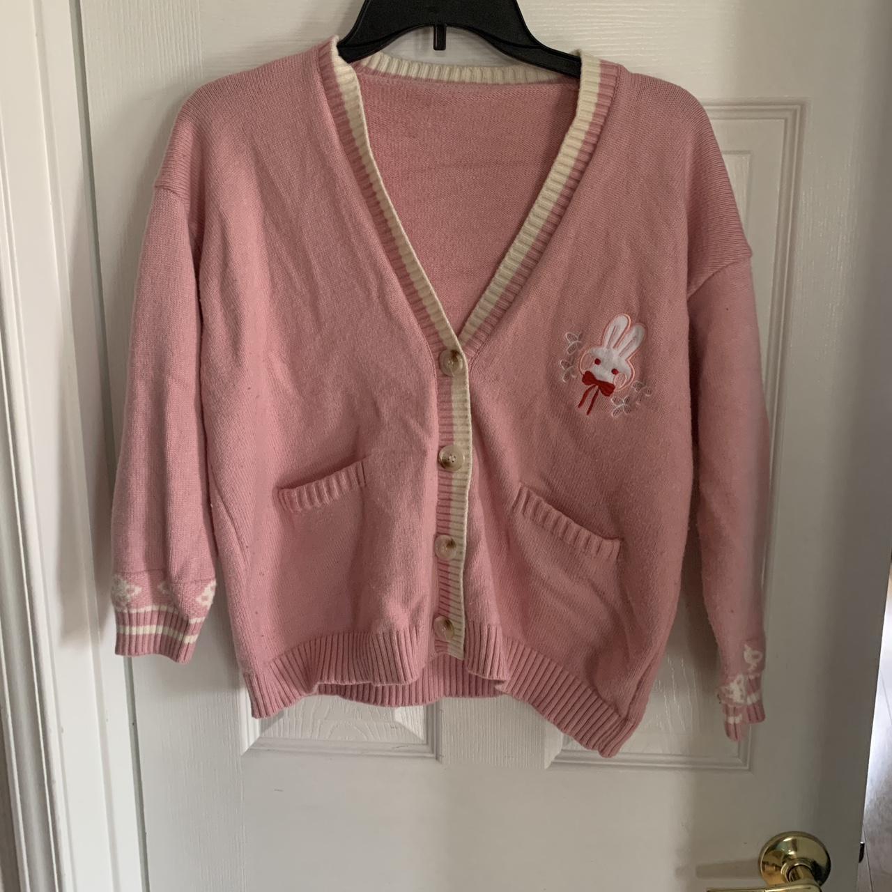 🐇Pink bunny sweater cardigan 🐇 super cute cardigan!... - Depop