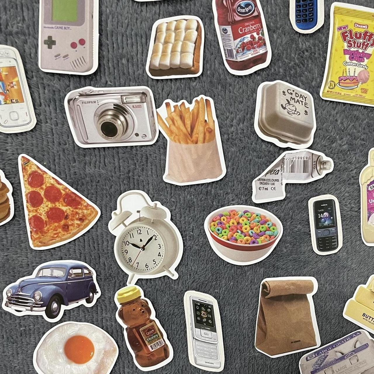 Bundle of 30+ stickers 🛹 Mostly of food and objects... - Depop
