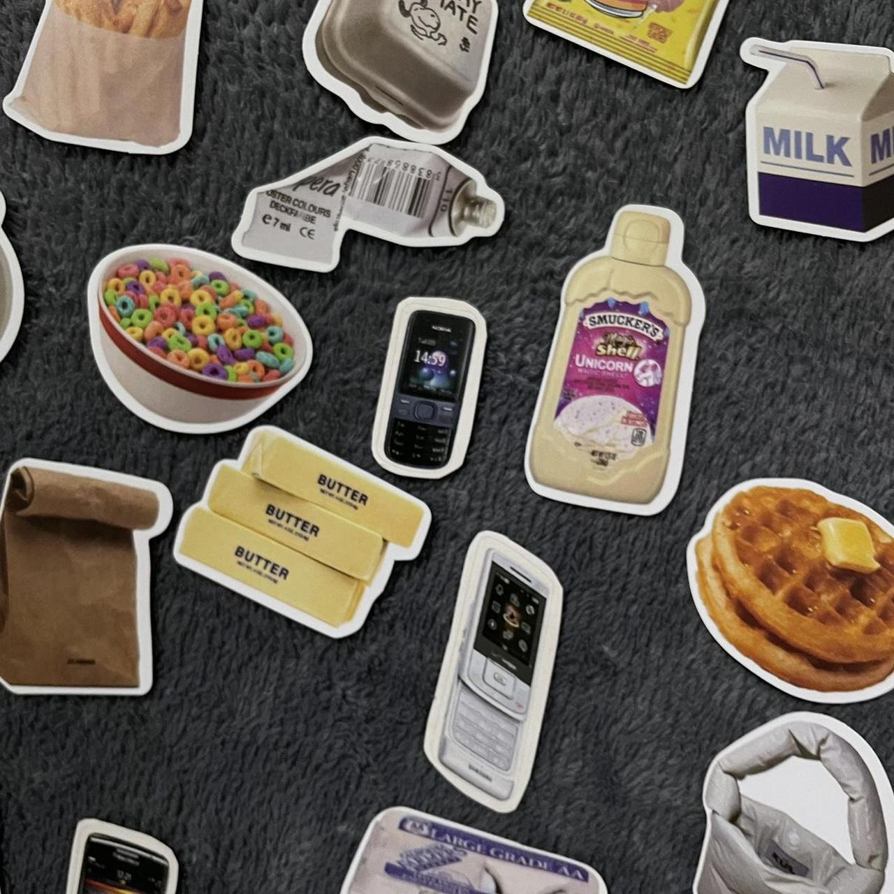 Bundle of 30+ stickers 🛹 Mostly of food and objects... - Depop