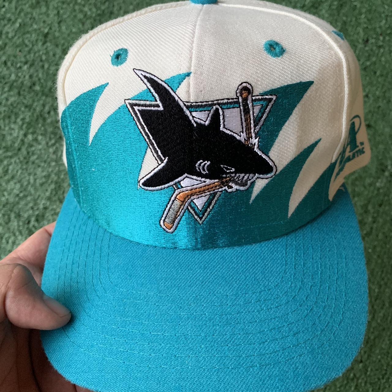 Vintage 90s Sj Sharks shark tooth SnapBack Logo... - Depop
