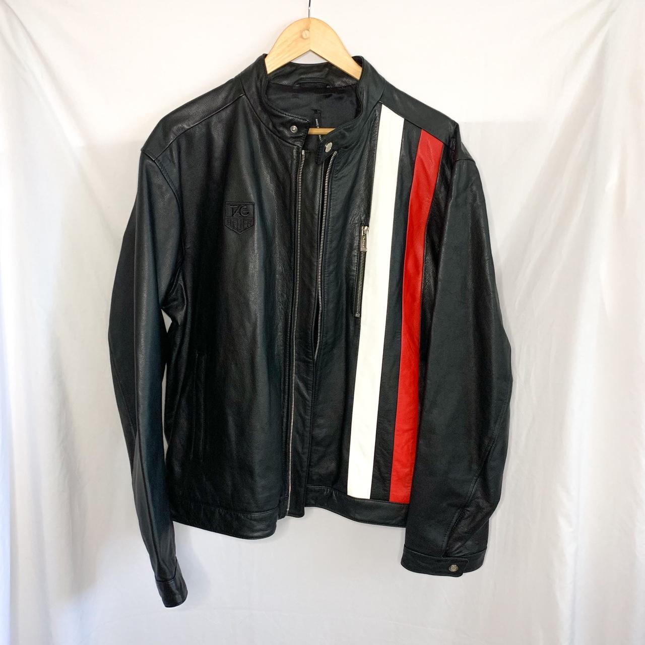 Vintage Tag Heuer Leather Moto Jacket - Oversize... - Depop