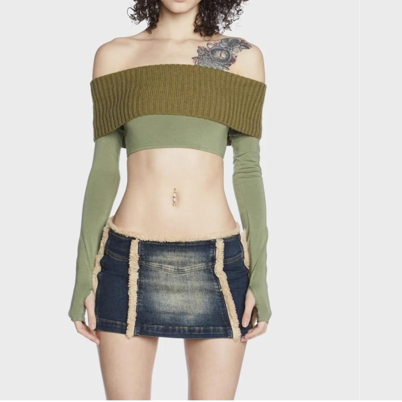 The Kript Women's Khaki and Green Crop-top | Depop