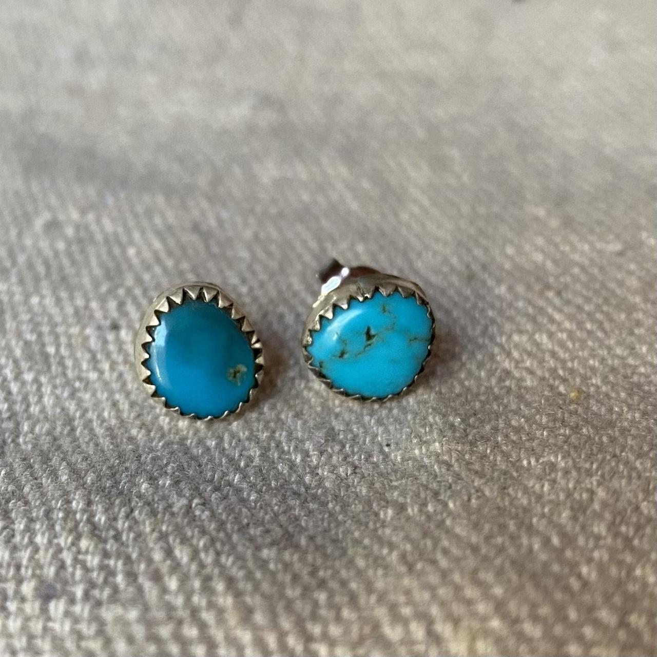 Natural turquoise studs! Vintage 70s boho turquoise... - Depop