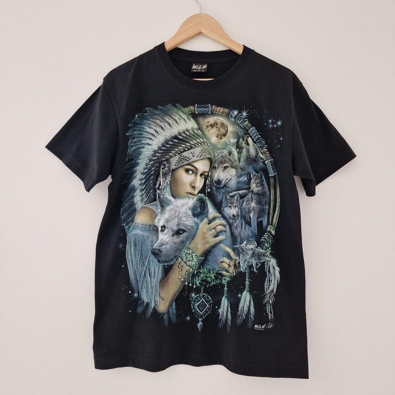 Wild Native American Wolves T Shirt Medium Black... - Depop