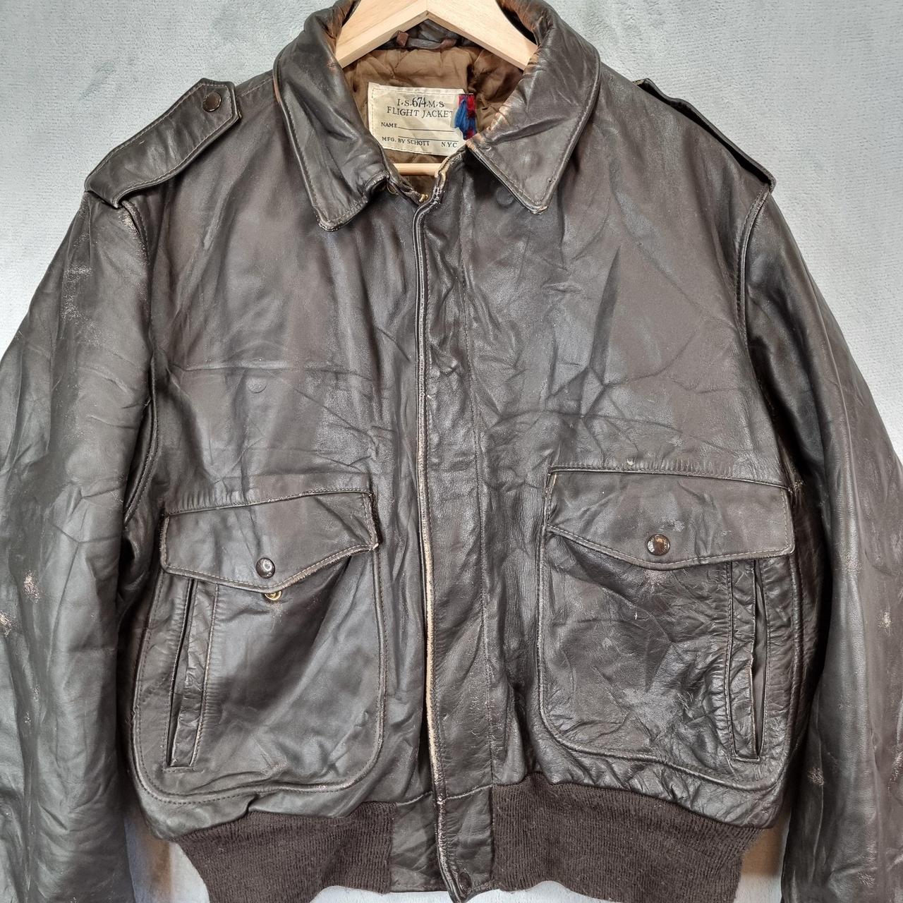 Vintage Schott A2 Leather Flight Jacket Mens Large... - Depop