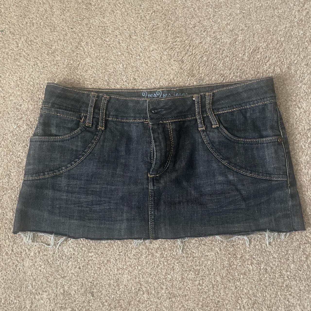 vintage denim low waist micro skirt y2k vintage... - Depop