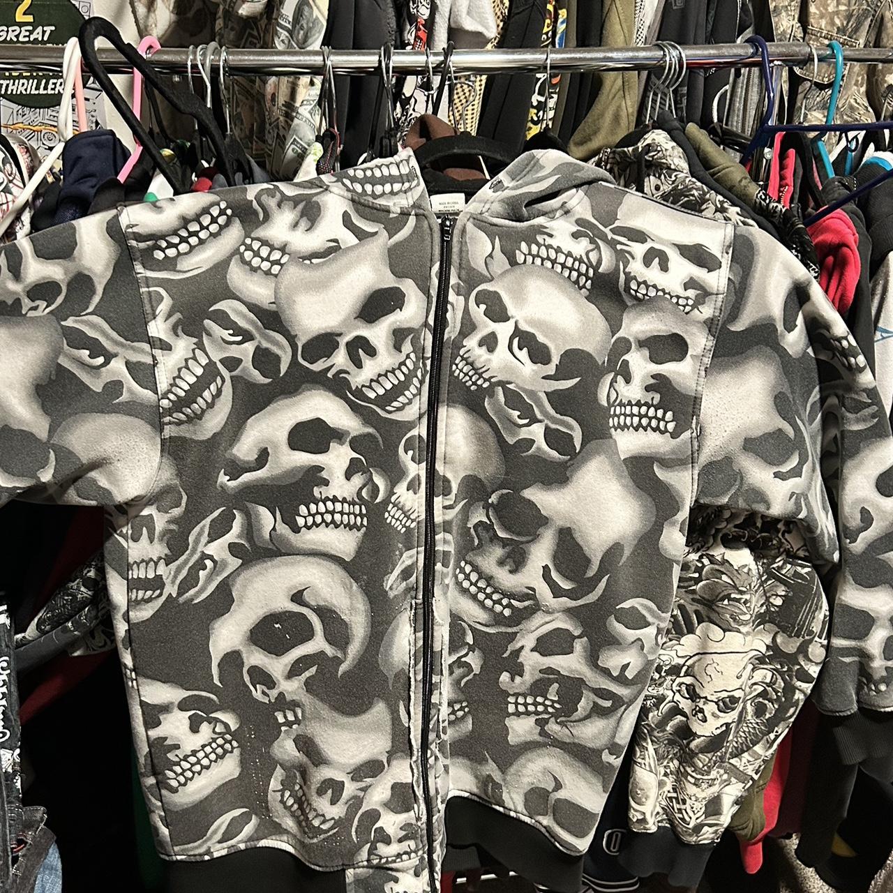 Crazy grail all over print skull zip PRICE NOT FIRM... | Depop