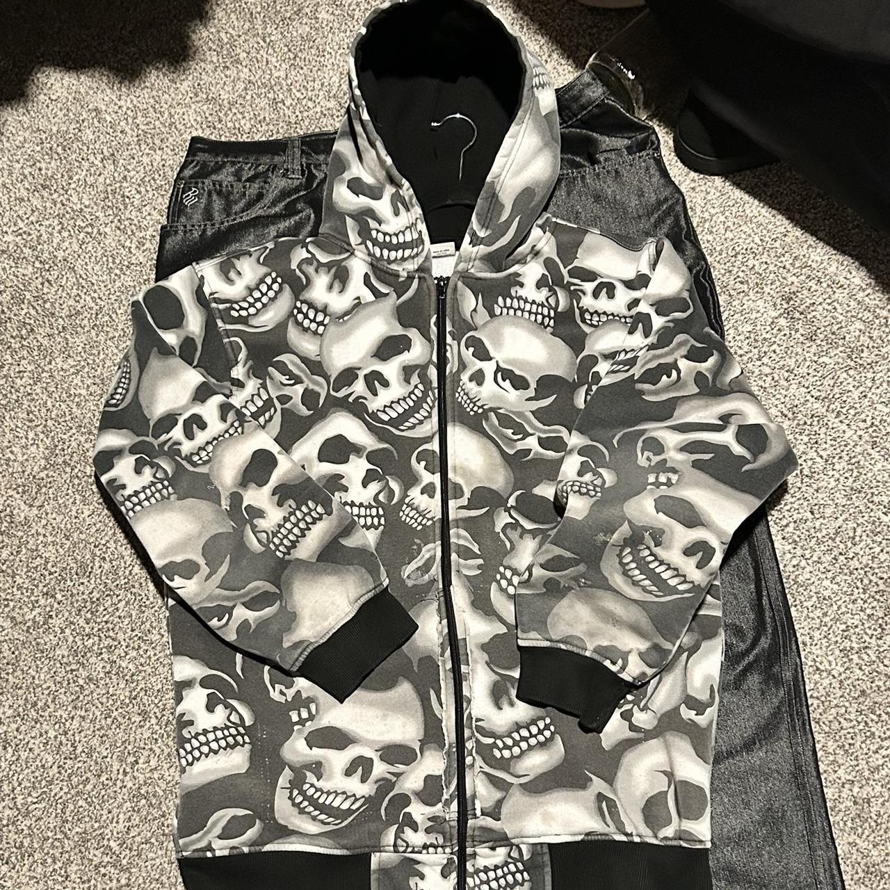 Crazy grail all over print skull zip PRICE NOT FIRM... | Depop