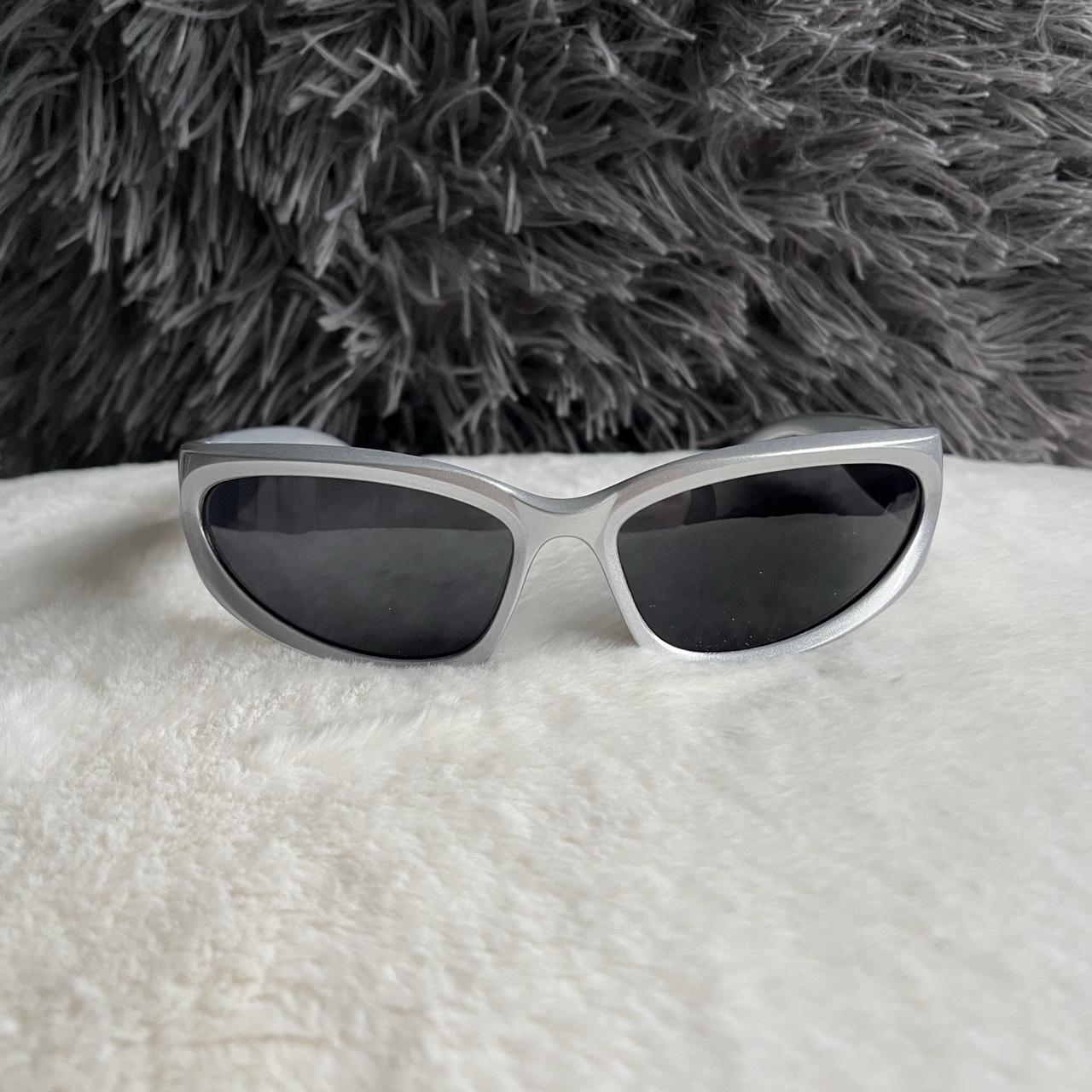 Unisex Y2K wrap around sunglasses Silver Y2K glasses... - Depop