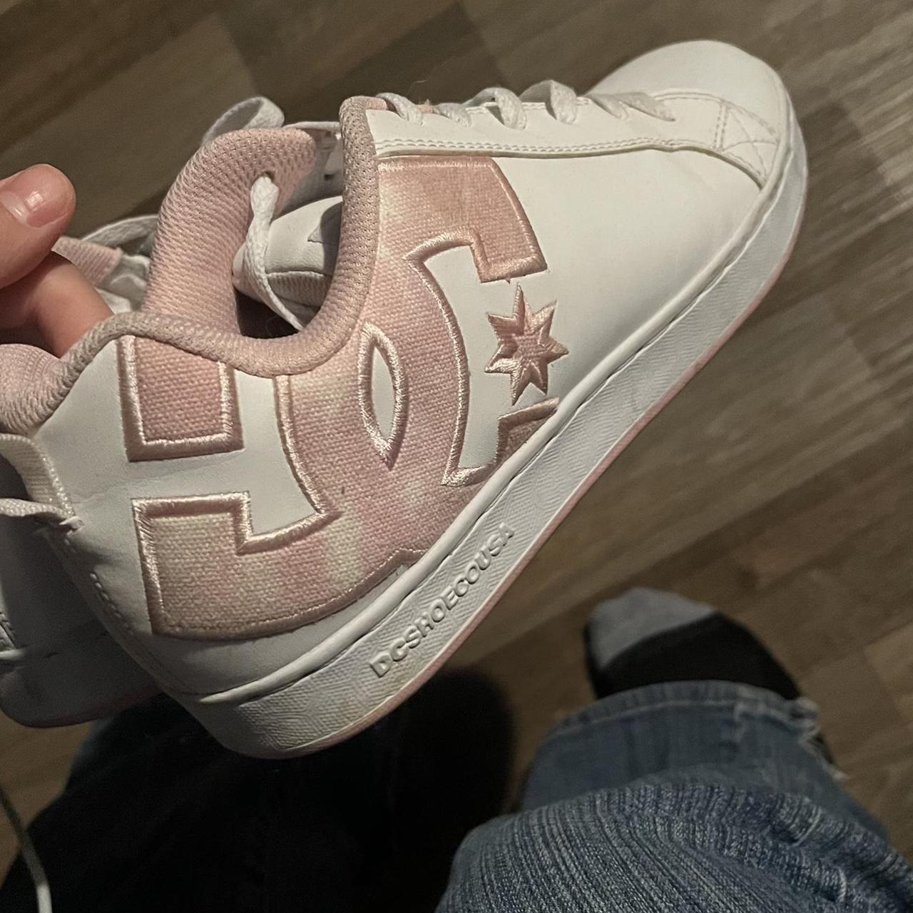 white and pink dc shoes - Depop