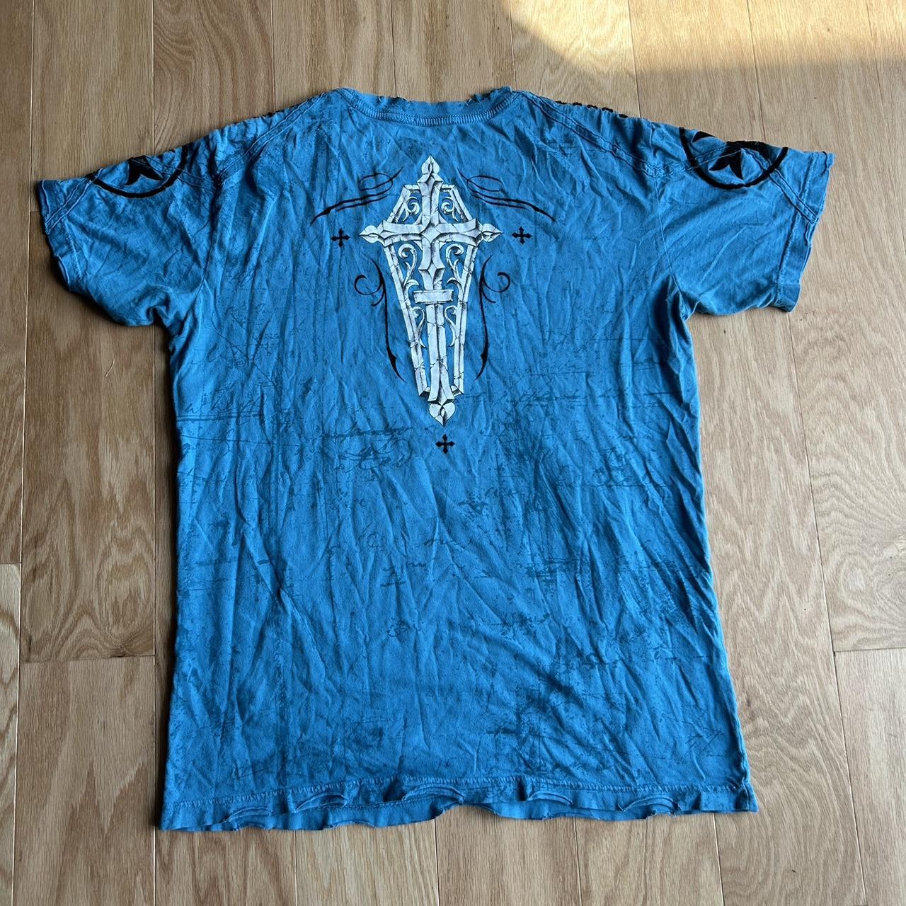 Affliction Men's Blue and Black T-shirt | Depop
