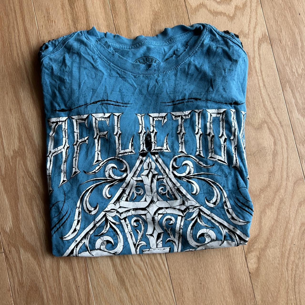 Affliction Men's Blue and Black T-shirt | Depop