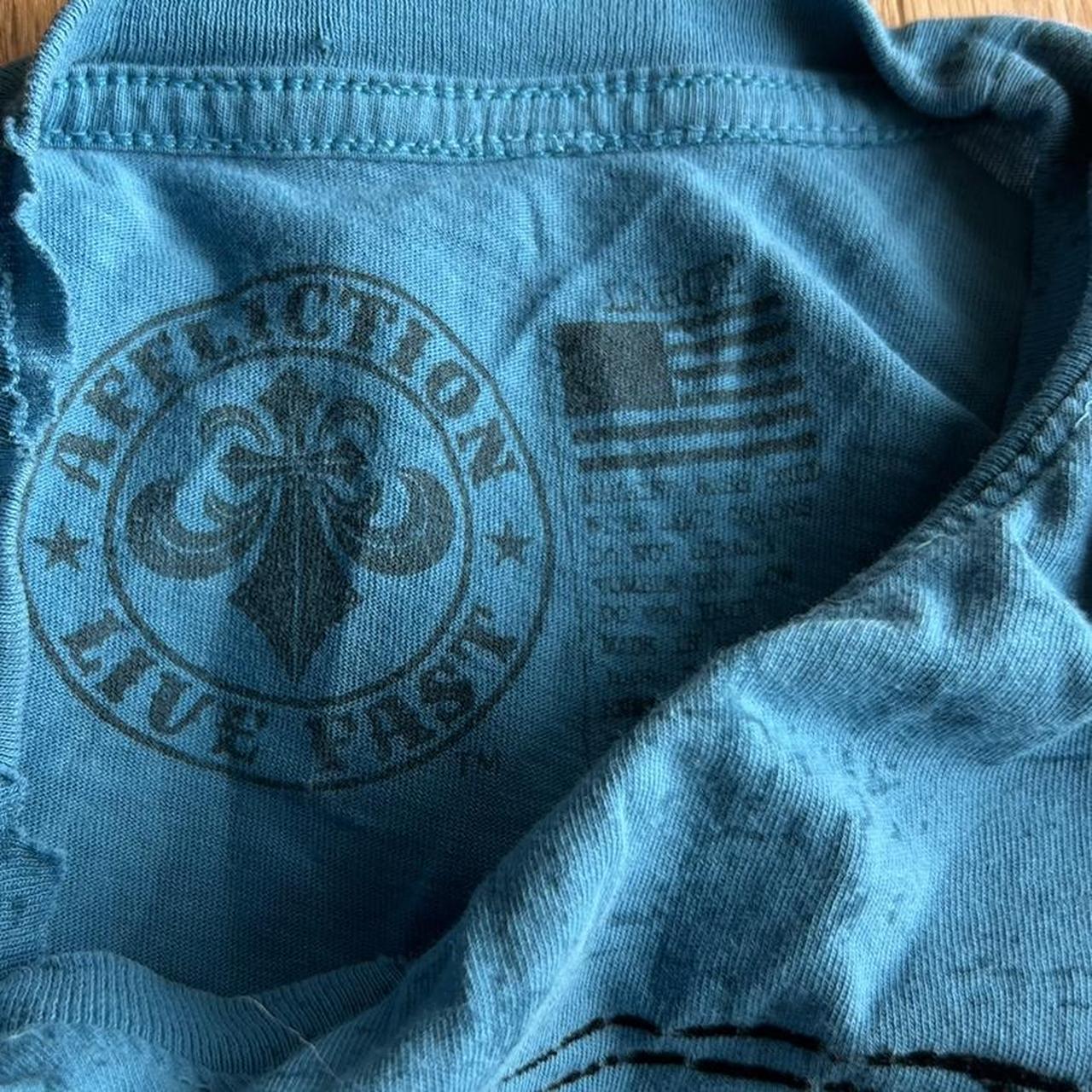 Affliction Men's Blue and Black T-shirt | Depop