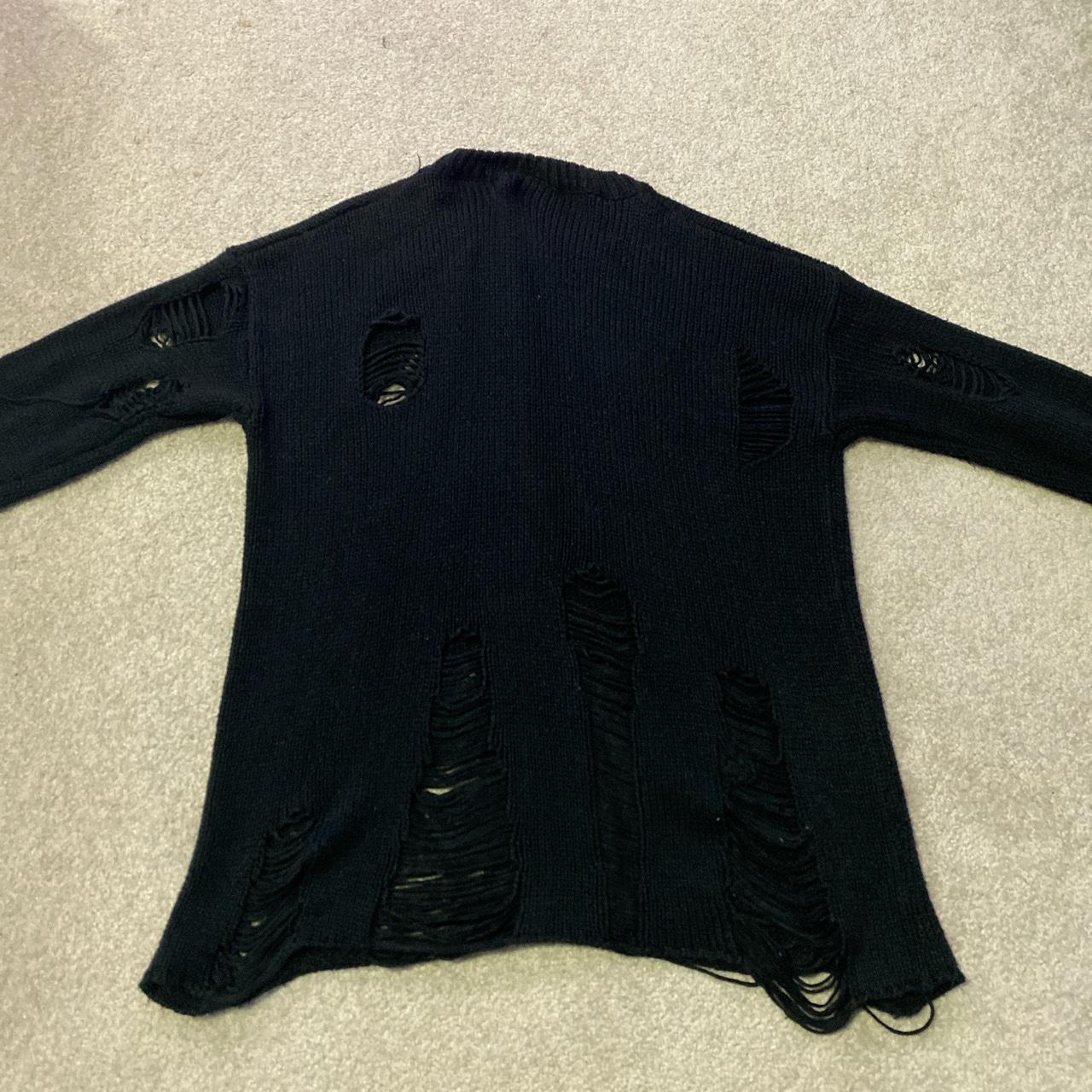 distressed ripped black sweater goth grunge emo y2k... - Depop