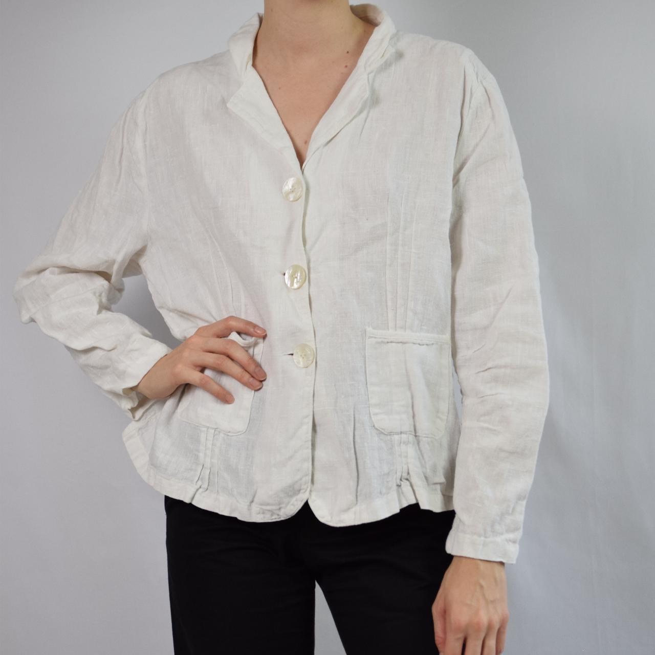 white 'luana' light linen jacket 100 % linen... - Depop