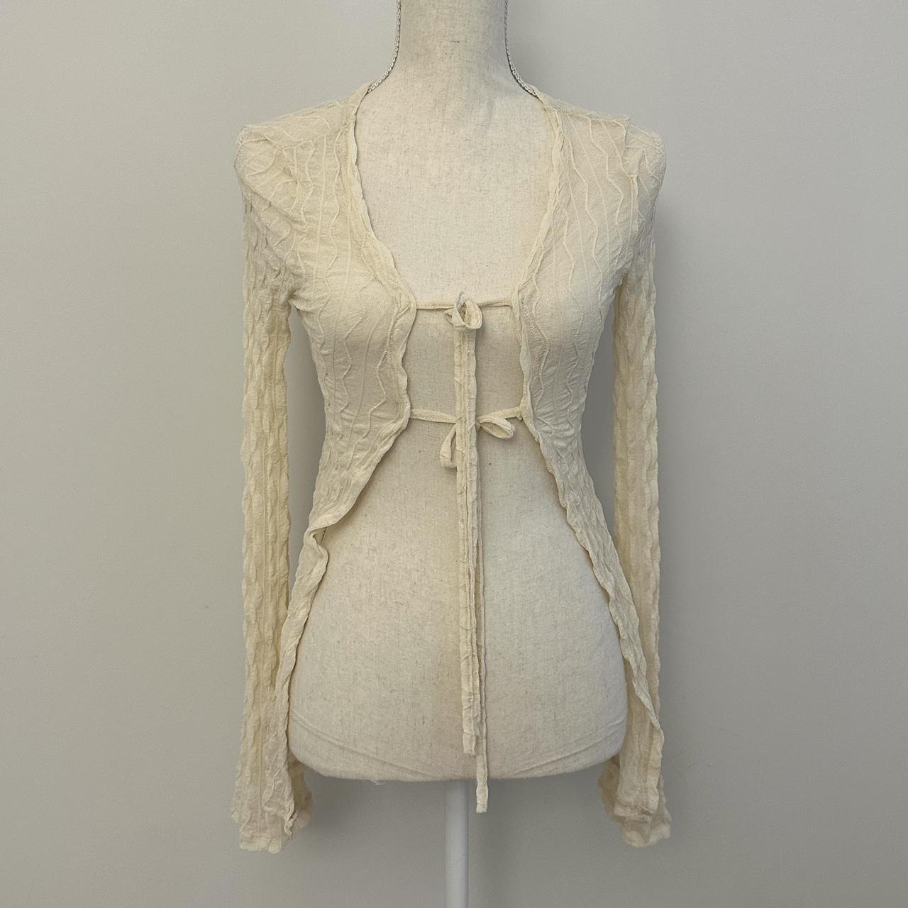 Beige Sheer Mesh cardigan Size: S Goes with any... - Depop